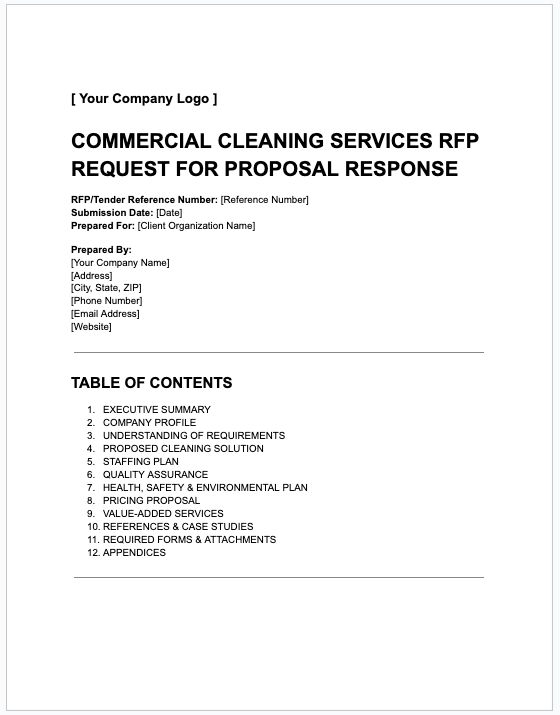 Cleaning Tender/RFP Response Template